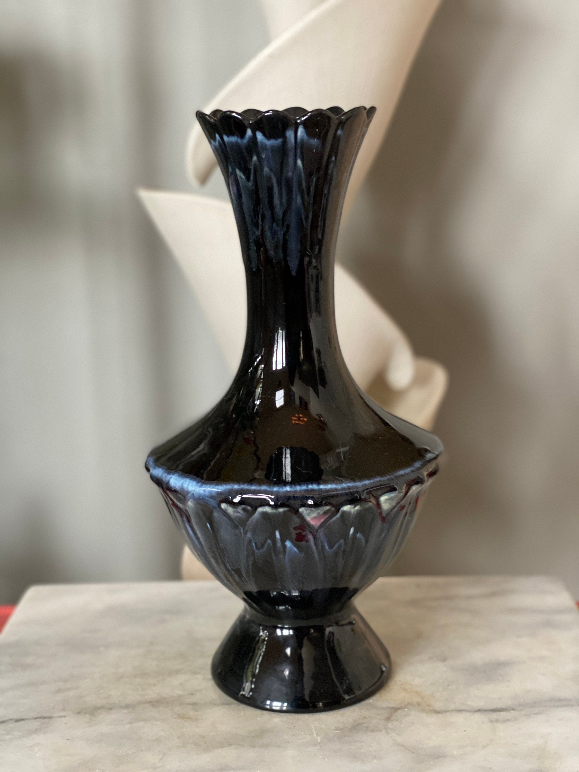 Vintage Mid Century Modern Black Drip Glaze Vase | USA Pottery (Haeger ...