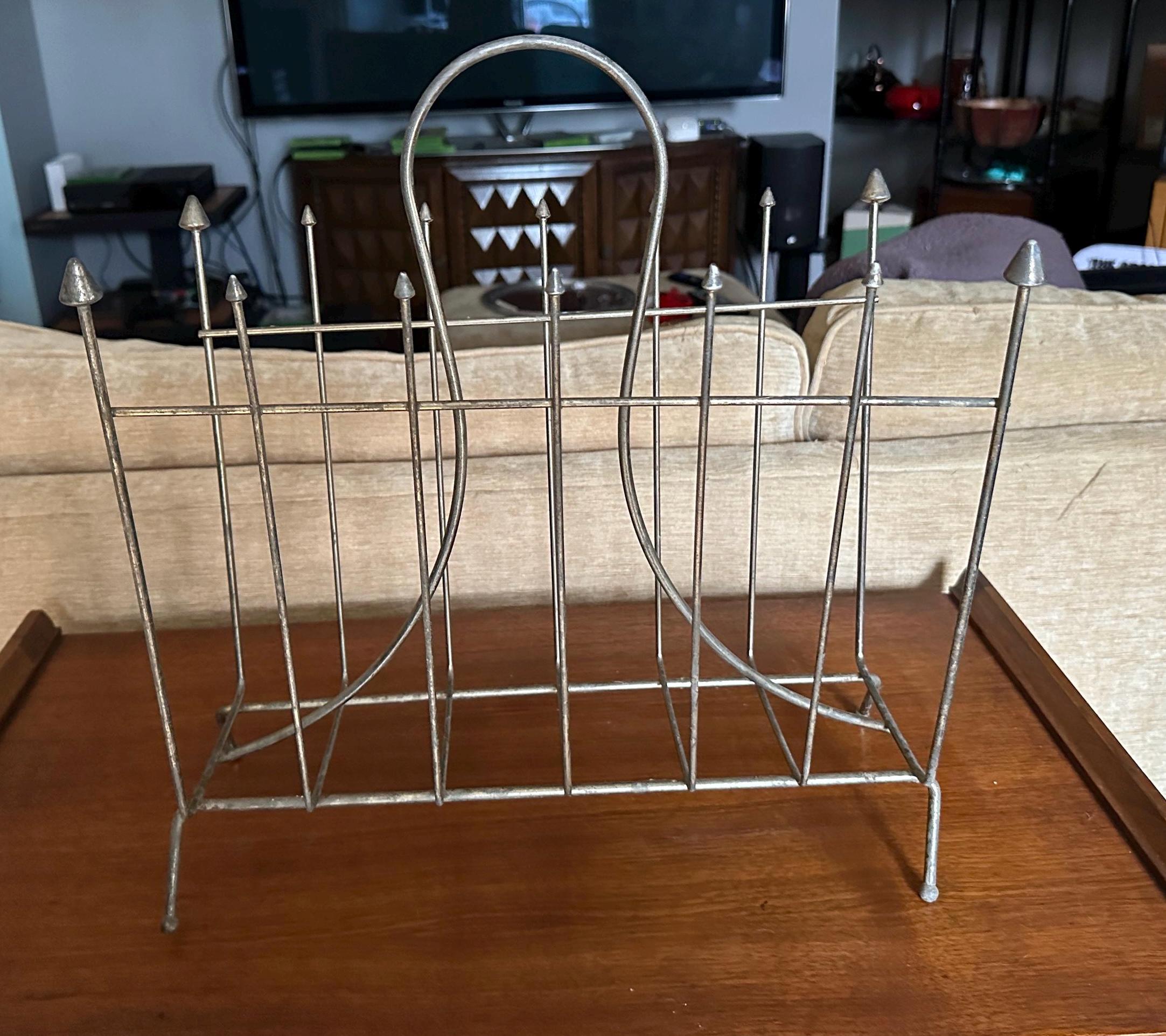 Vintage Atomic MCM Magazine Rack: Gold Toned Metal Record Holder with ...
